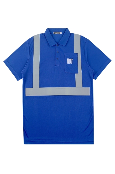 Customized Blue Short Sleeved Industrial Uniforms Reflective Tape